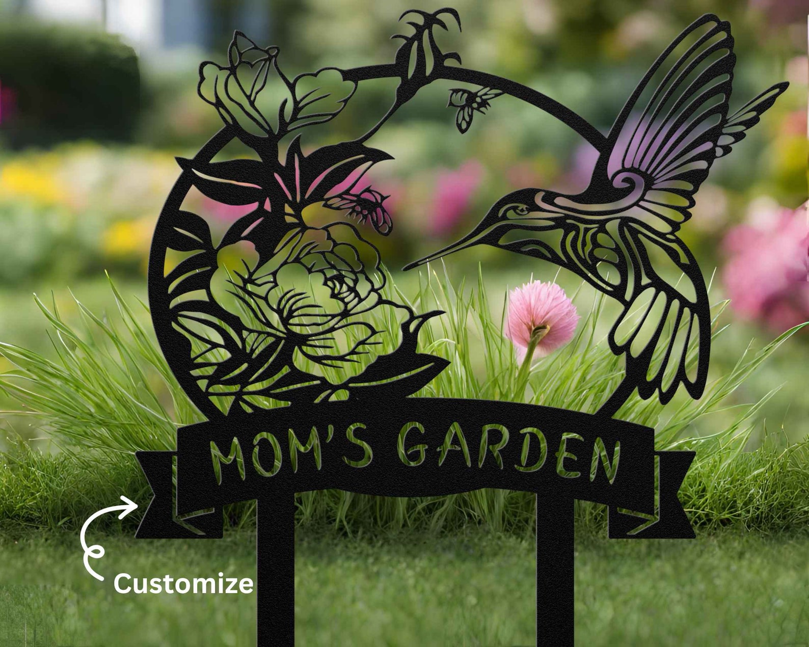 Personalized Garden Sign, Hummingbird Flower Garden Metal Sign. Great ...