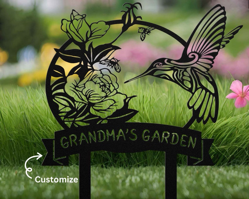 Personalized Garden Sign, Hummingbird Flower Garden Metal Sign. Great ...