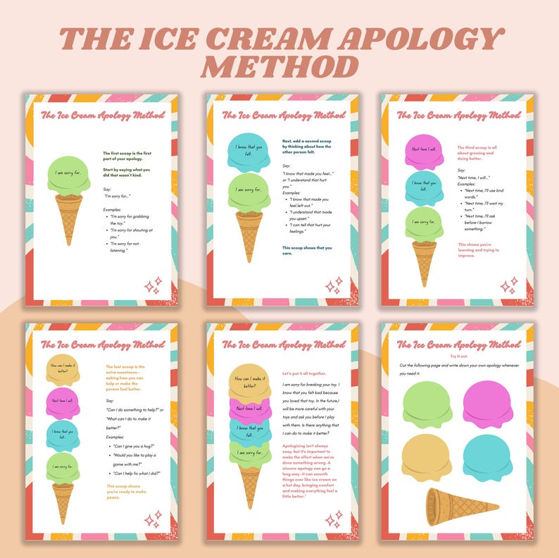Ice Cream Apology Method Worksheet: Kids Communication Skills (PDF ...