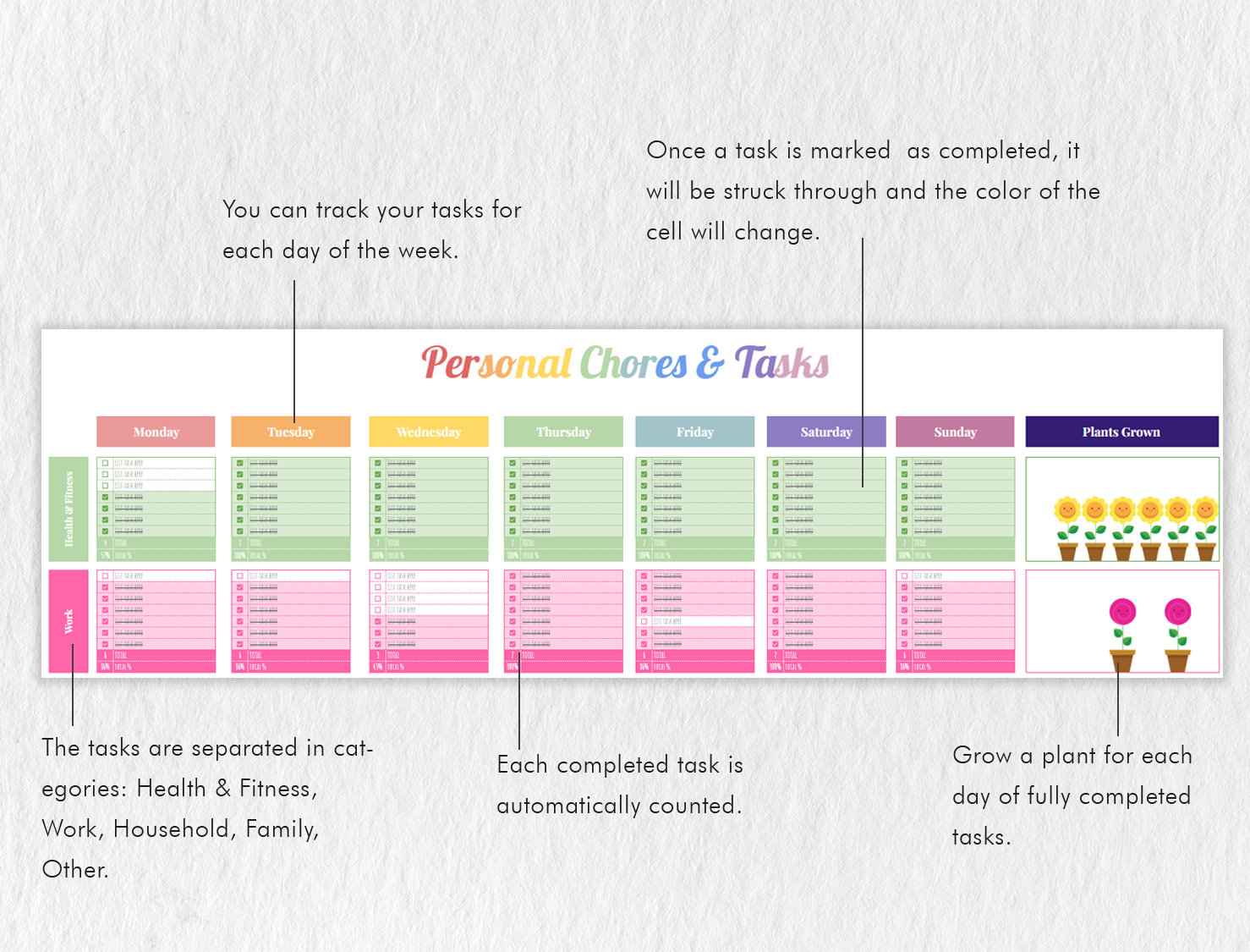 Rainbow Chore Chart, Personal Tasks Tracker, Daily Tasks Planner, Chore ...
