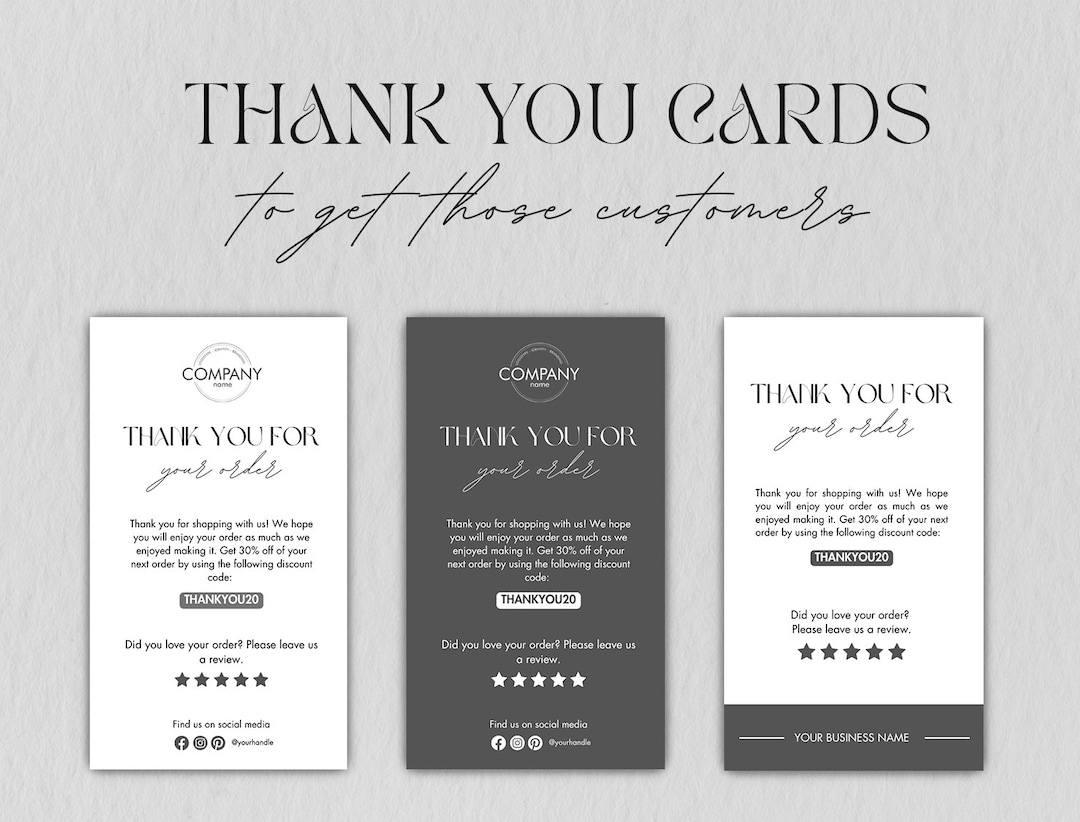 Editable Thank You Cards, Printable Thank You Cards for Customers ...