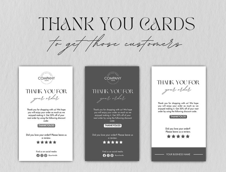 Editable Thank You Cards, Printable Thank You Cards for Customers ...