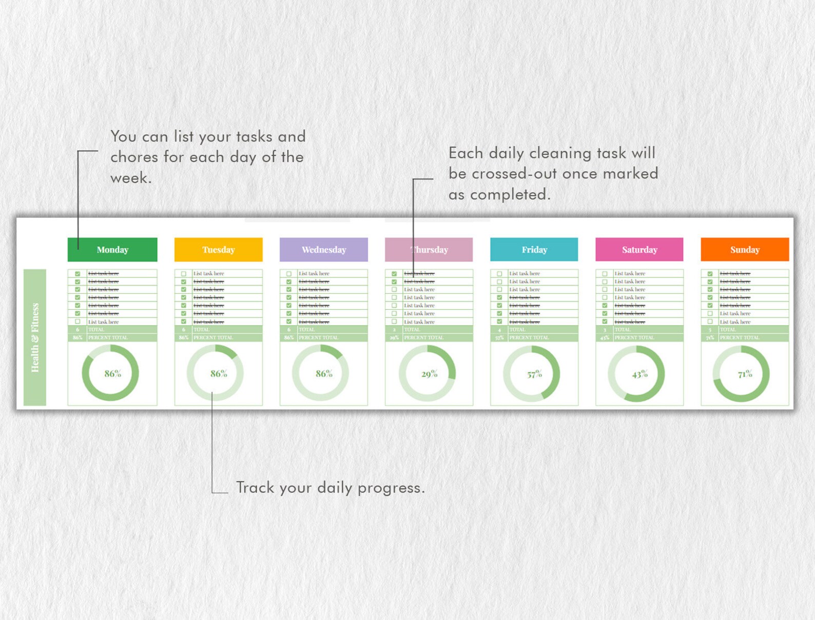 Colorful Tasks and Chores Chart: Goal Planner Google Sheets (digital ...