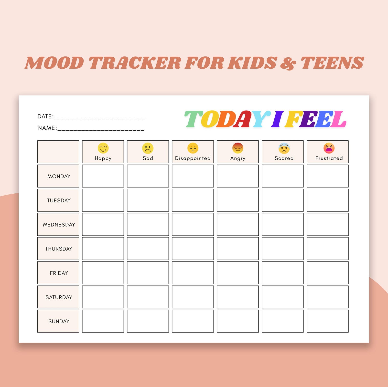 Kids Mood Tracker: Printable Happiness Journal (PDF Download A4/US ...