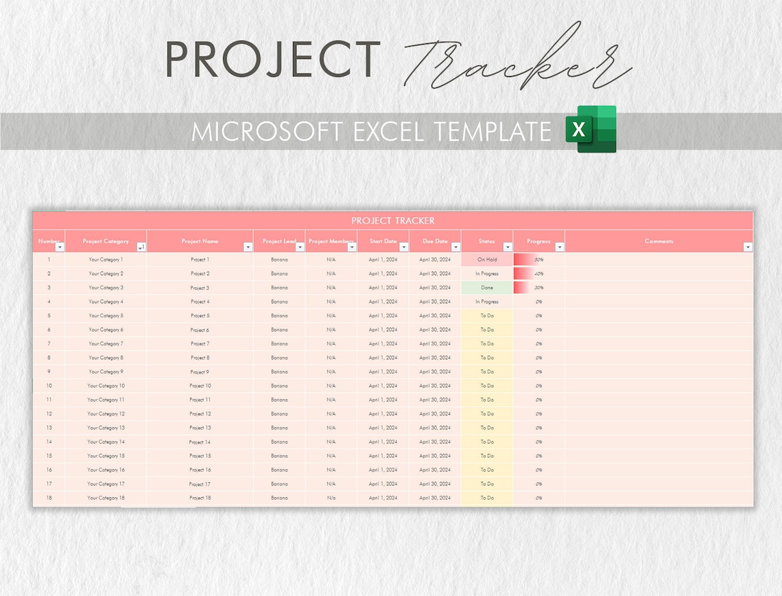 Project Tracker Excel Template, Project Progress Tracker, Project ...