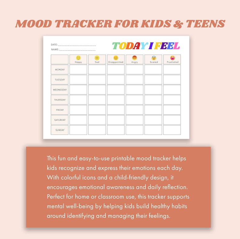 Kids Mood Tracker: Printable Happiness Journal (PDF Download A4/US ...