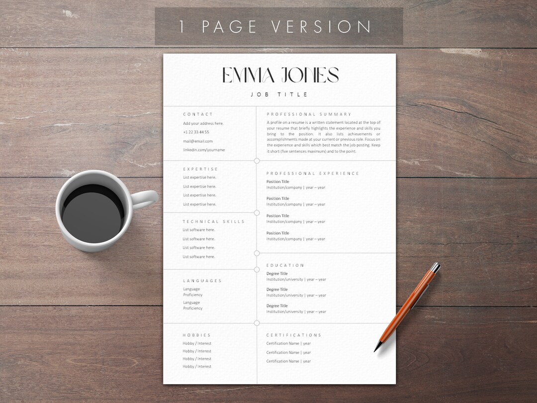 Minimalistic Resume Template, ATS Optimized, Creative CV Template, MS ...