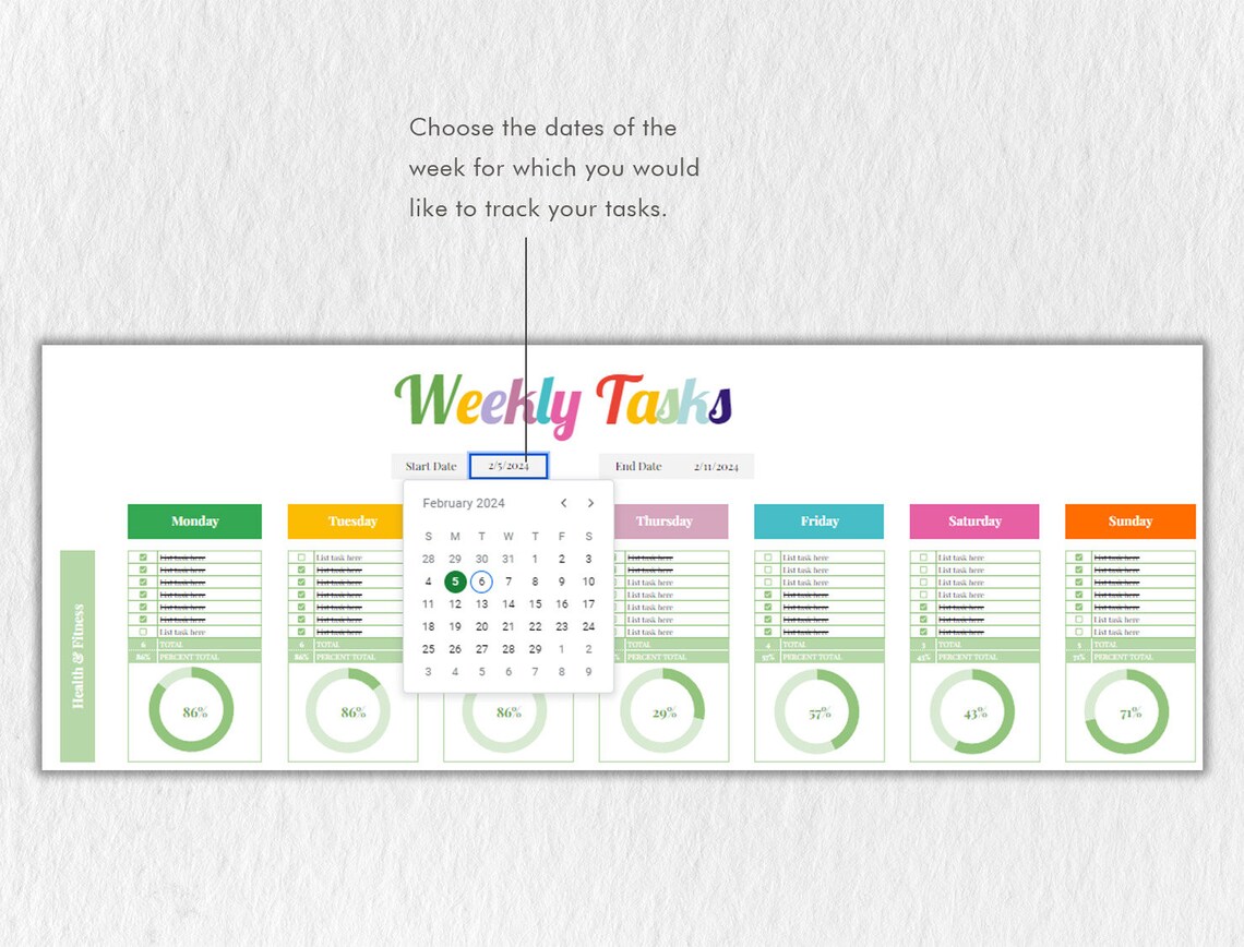 Colorful Tasks and Chores Chart: Goal Planner Google Sheets (digital ...