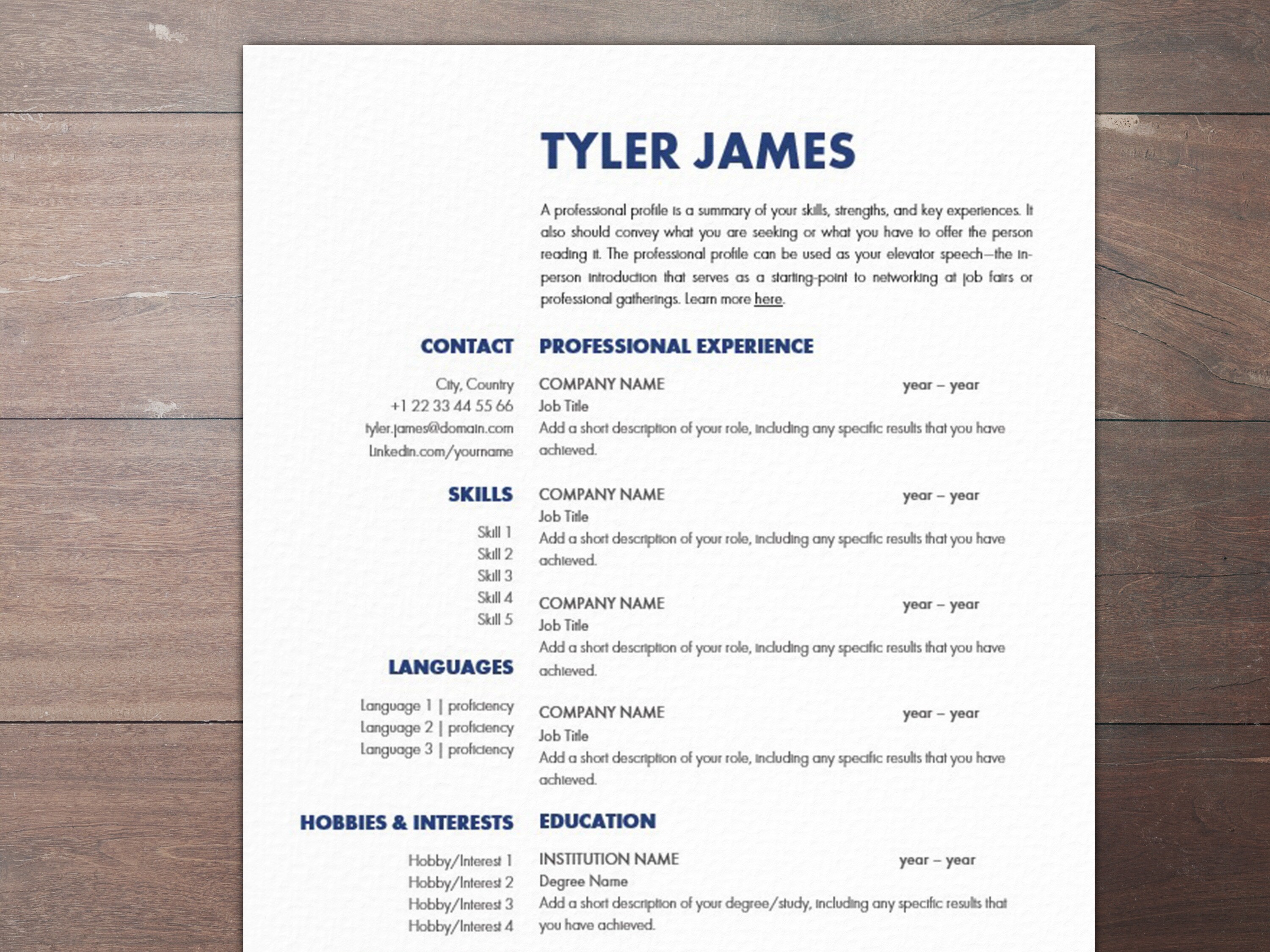 Professional One Page Resume Template, Minimalistic Creative CV ...