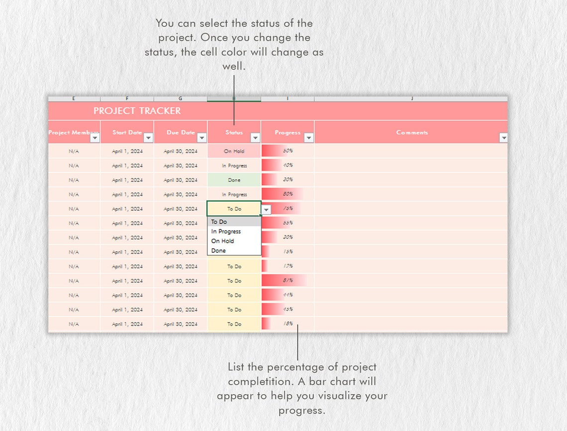 Project Tracker Excel Template, Project Progress Tracker, Project ...