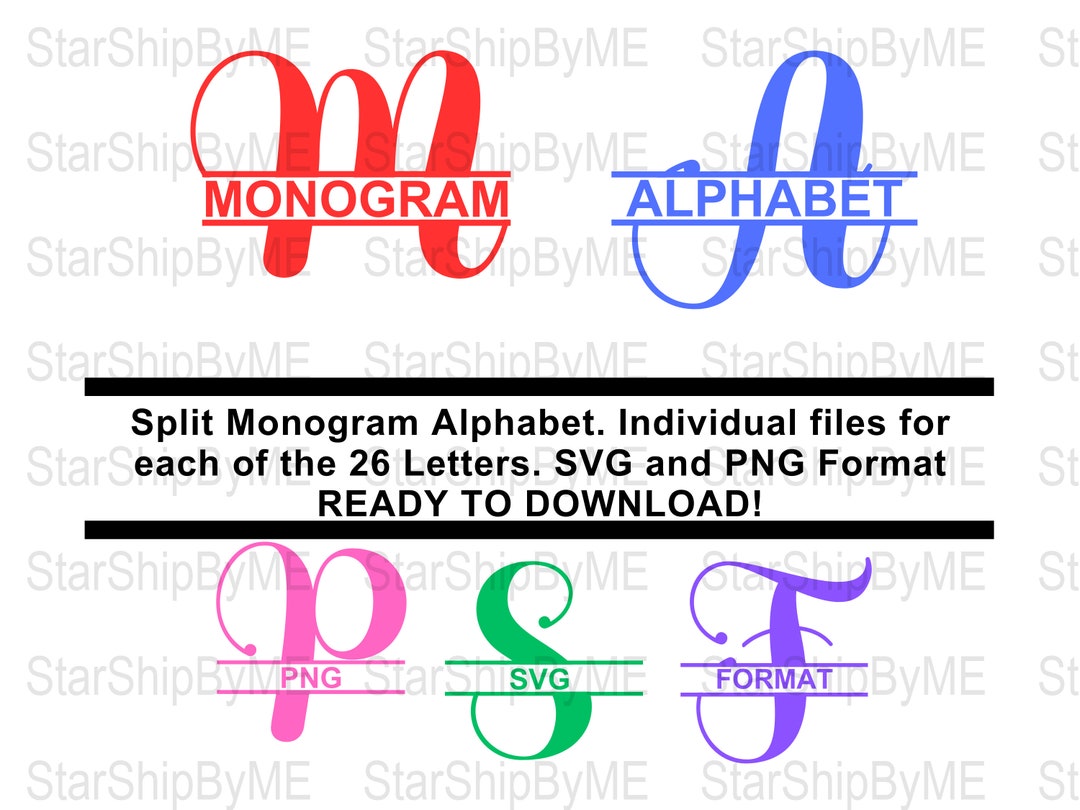 Split Monogram Alphabet SVG and PNG, Digital Alphabet Files for ...