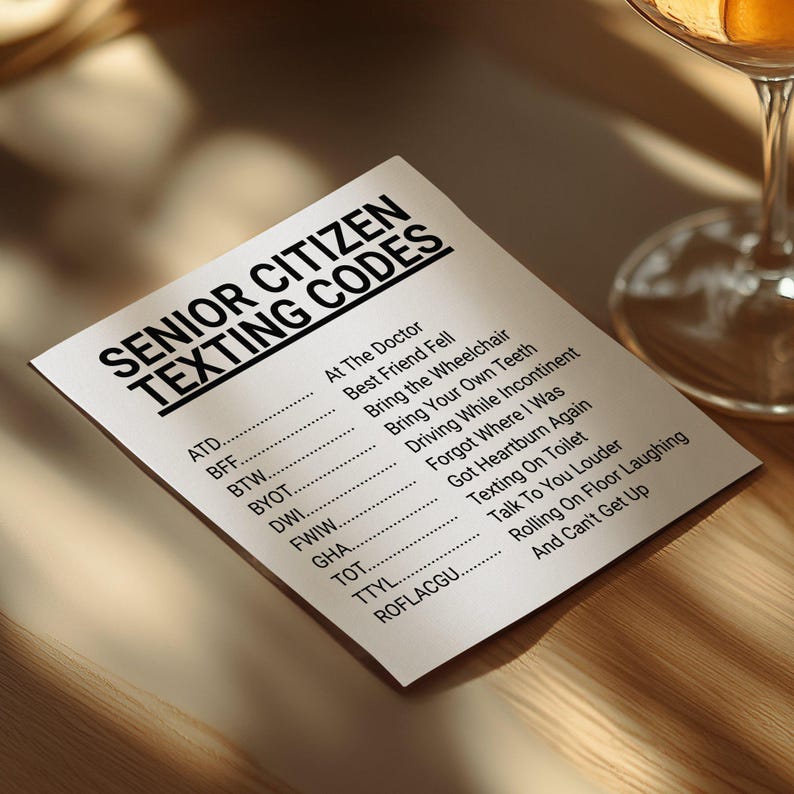 Custom Cocktail Napkin, Senior Citizen Texting Codes Napkin, Funny ...