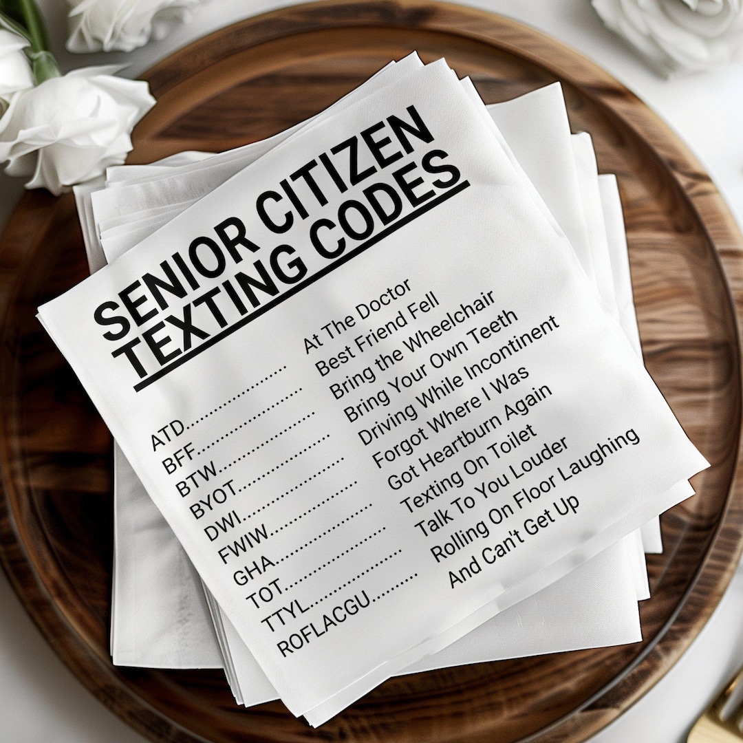 Custom Cocktail Napkin, Senior Citizen Texting Codes Napkin, Funny ...