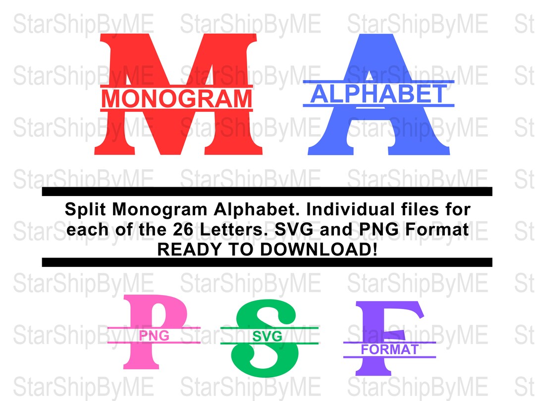 Split Monogram Alphabet SVG, PNG Files, Digital Download, Full Alphabet ...