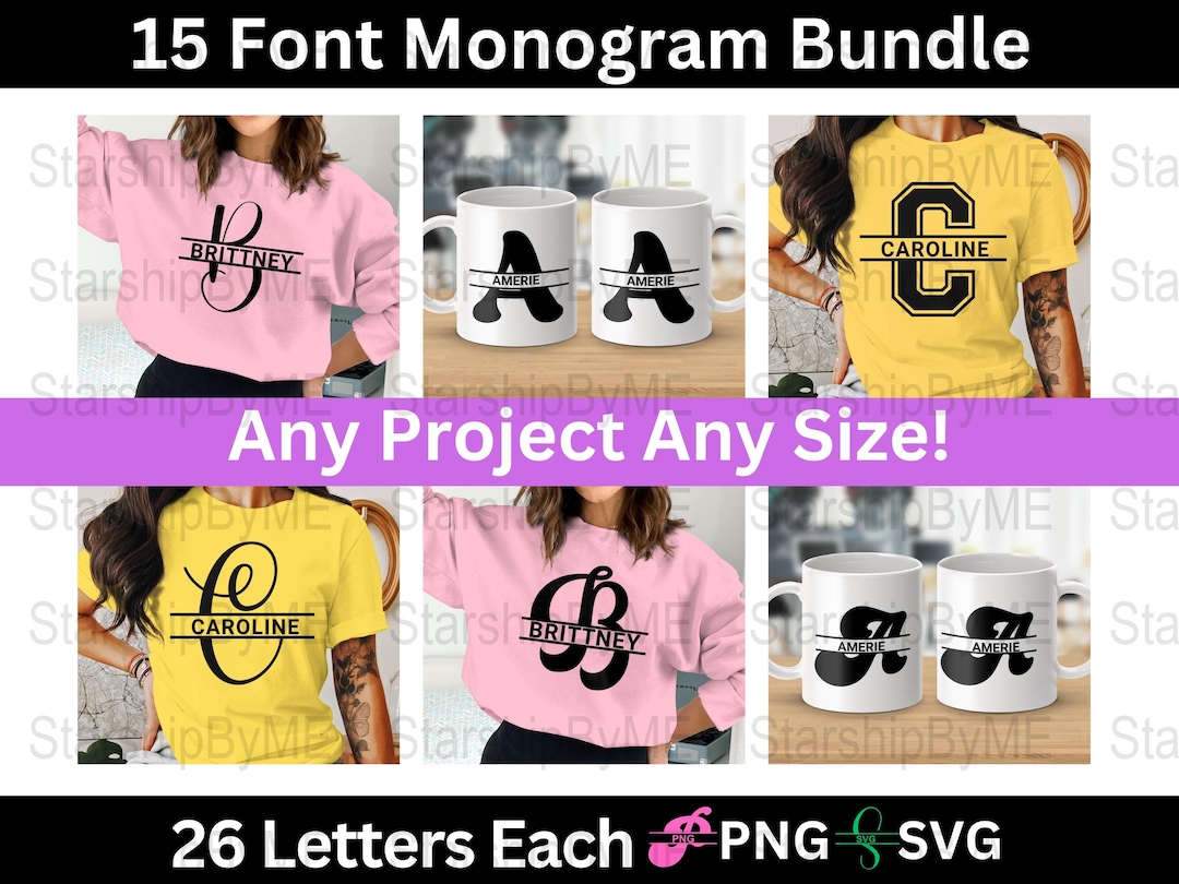 Fifteen Font Split Monogram Bundle, 15 Pack SVG, PNG Files, Digital ...