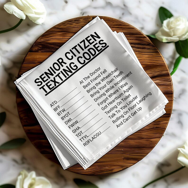 Custom Cocktail Napkin, Senior Citizen Texting Codes Napkin, Funny ...