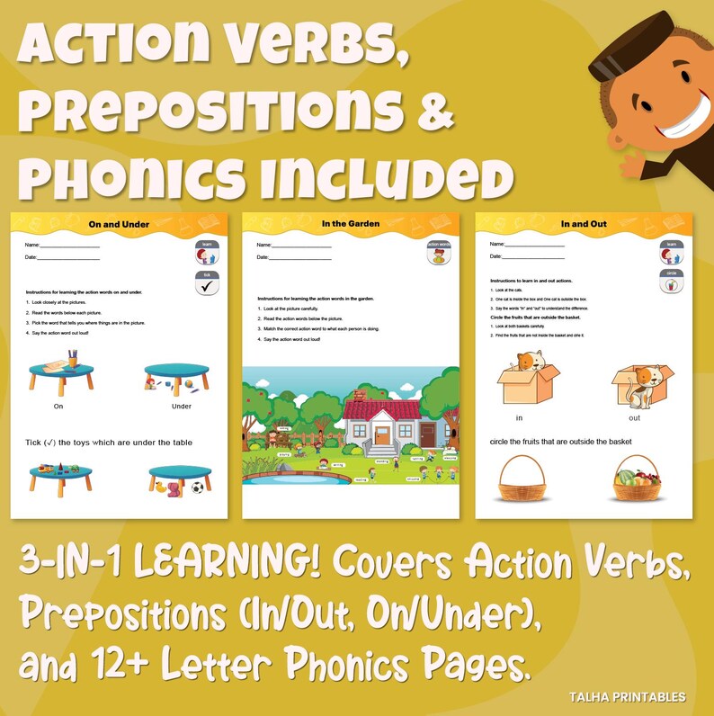 Action Verbs Phonics Pack, Preschool Matching Activity, Preschool ...