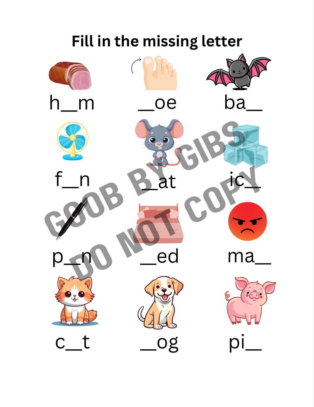 Three-letter Sight Word Missing Letter Worksheet - Etsy