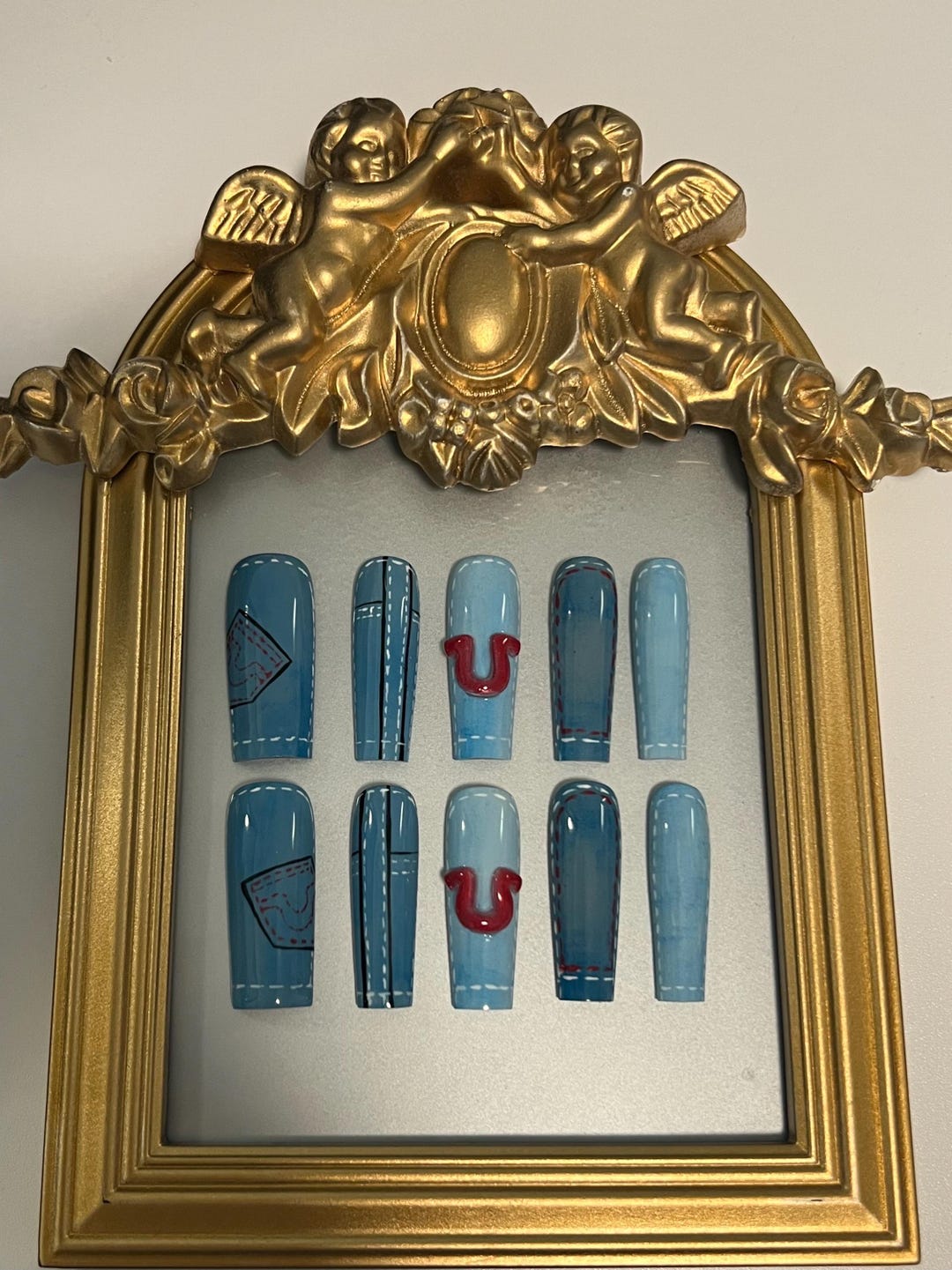 Denim Press on Nails: Handmade Luxury Gel Nails - Etsy