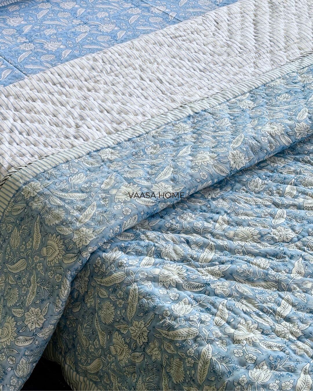 Provence Blue Garden Quilt, Block Printed Indian Cotton Quilt - Etsy