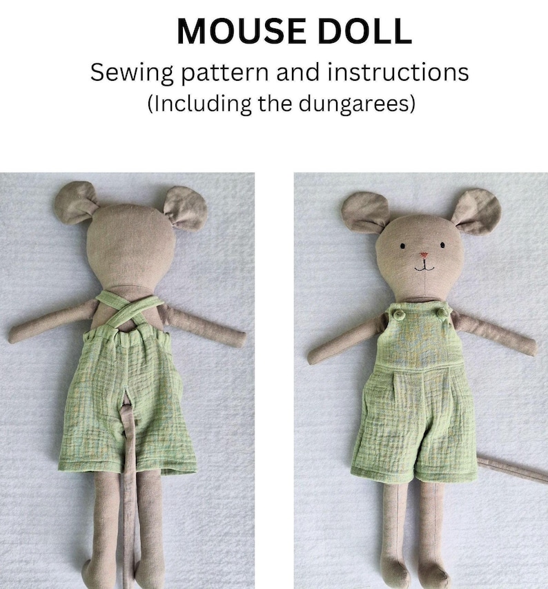 Sewing Pattern for 43cm Mouse Doll and Dungarees. Detailed Instructions ...