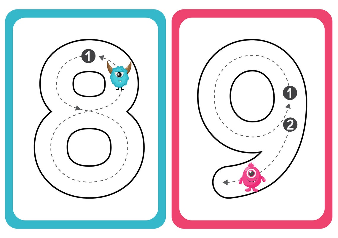 Number Tracing Flashcards, Numbers 0 to 9, Learn Numbers, Monster ...