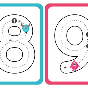 Number Tracing Flashcards, Numbers 0 to 9, Learn Numbers, Monster ...