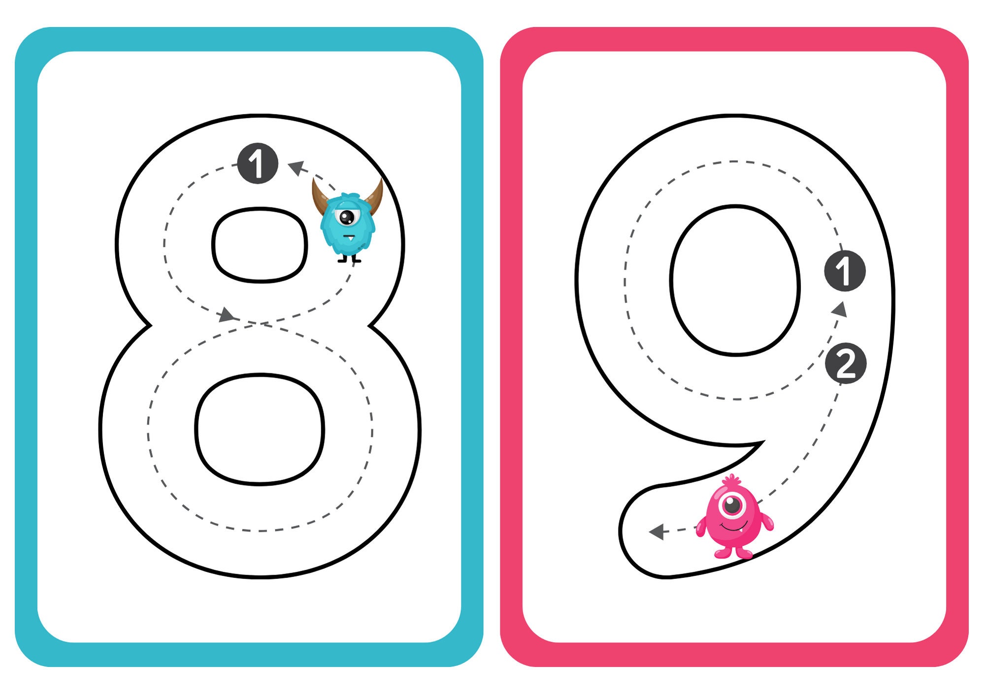 Number Tracing Flashcards, Numbers 0 to 9, Learn Numbers, Monster ...