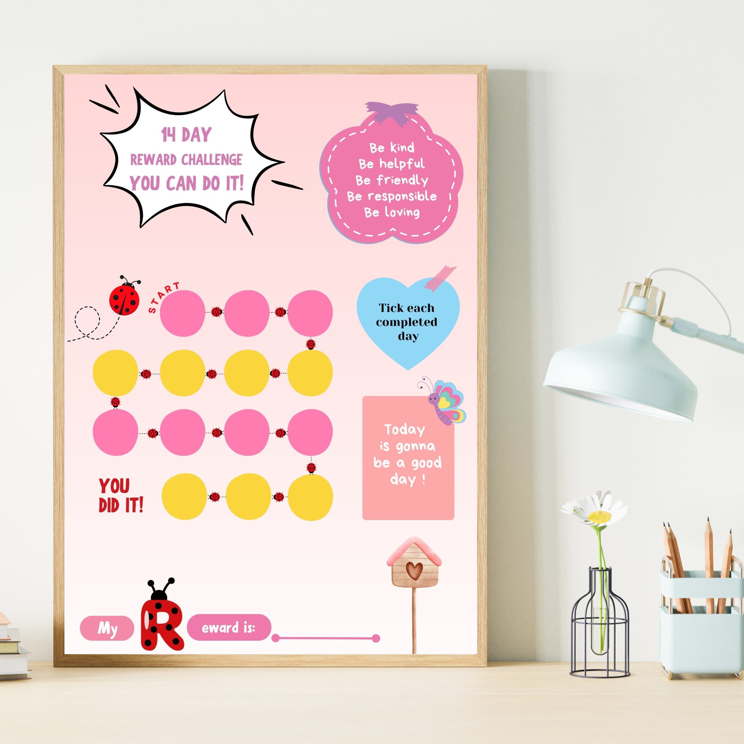 14 Day Kids Reward Chart, Kids Motivation Chart, Reward Chart, Kids ...