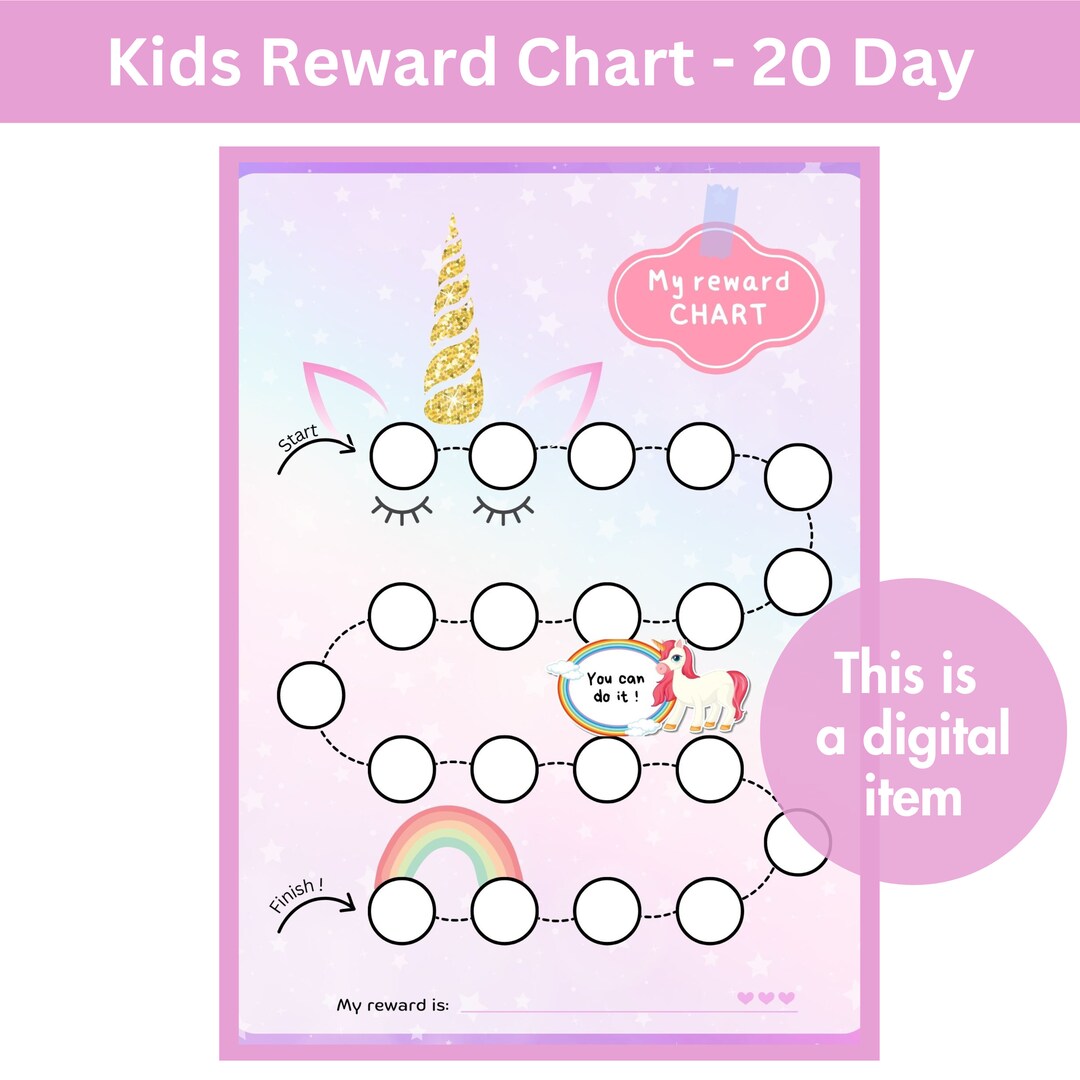 20 Day Kids Reward Chart, Kids Motivation Chart, Reward Chart, Kids ...