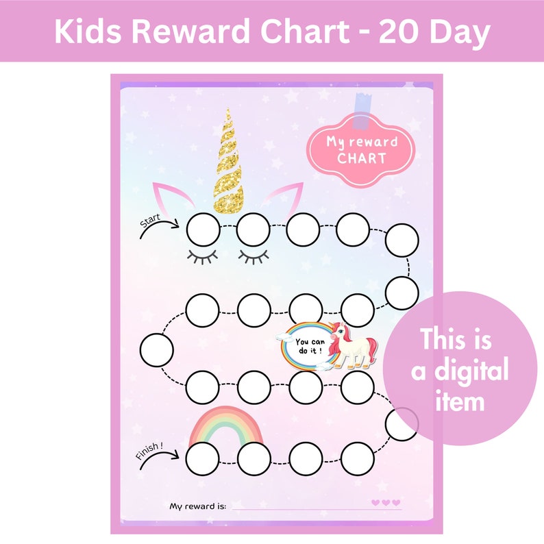 20 Day Kids Reward Chart, Kids Motivation Chart, Reward Chart, Kids ...