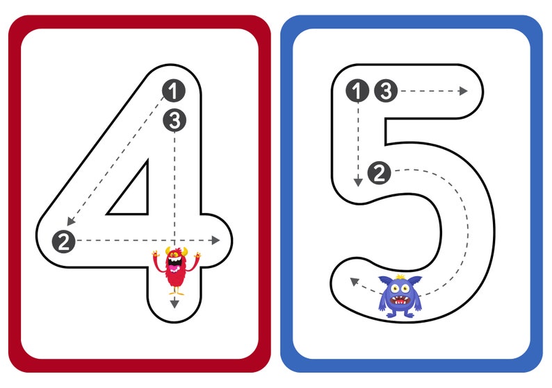 Number Tracing Flashcards, Numbers 0 to 9, Learn Numbers, Monster ...