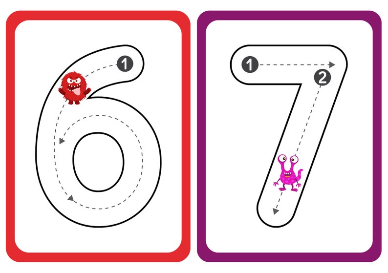 Number Tracing Flashcards, Numbers 0 to 9, Learn Numbers, Monster ...