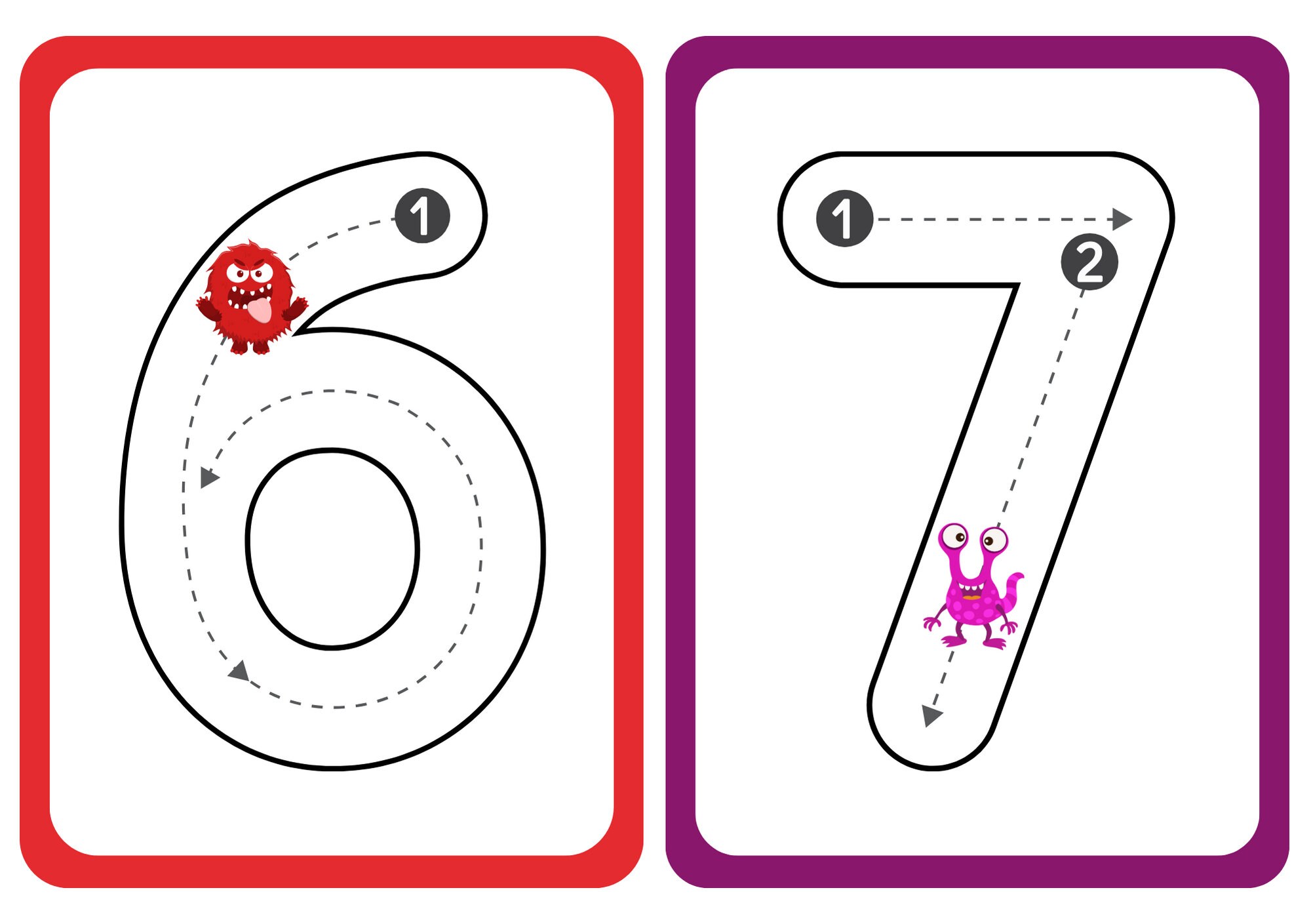 Number Tracing Flashcards, Numbers 0 to 9, Learn Numbers, Monster ...
