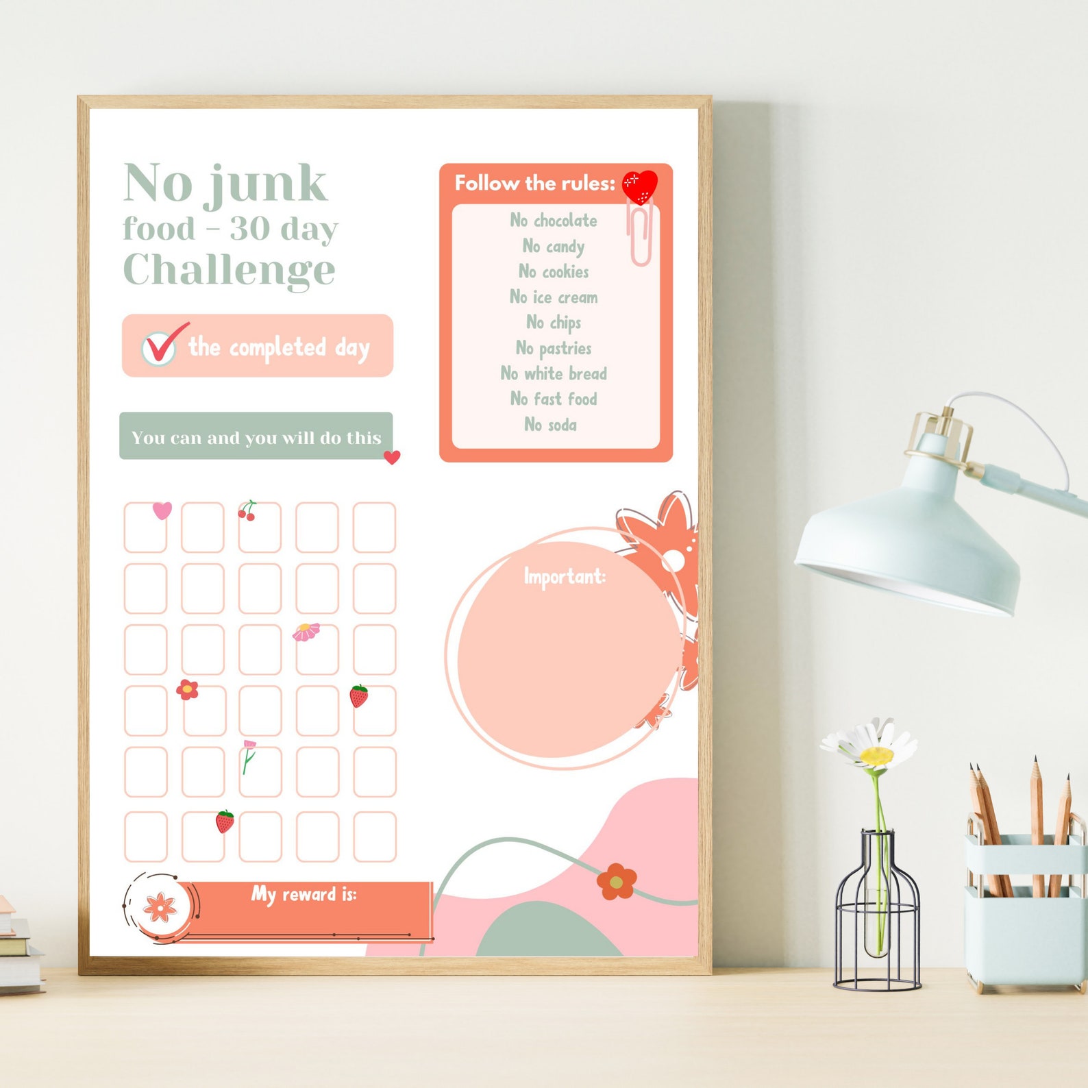 Healthy Diet Food Challenge, No Junk Food Tracker, Healthy Diet Chart ...