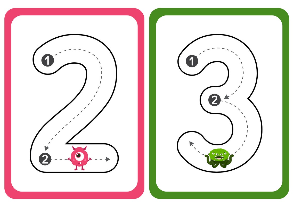 Number Tracing Flashcards, Numbers 0 to 9, Learn Numbers, Monster ...