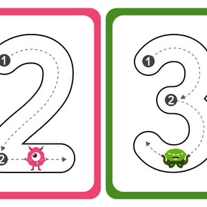 Number Tracing Flashcards, Numbers 0 to 9, Learn Numbers, Monster ...