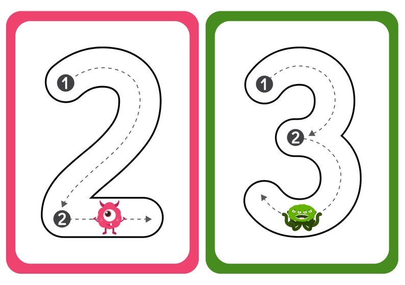 Number Tracing Flashcards, Numbers 0 to 9, Learn Numbers, Monster ...
