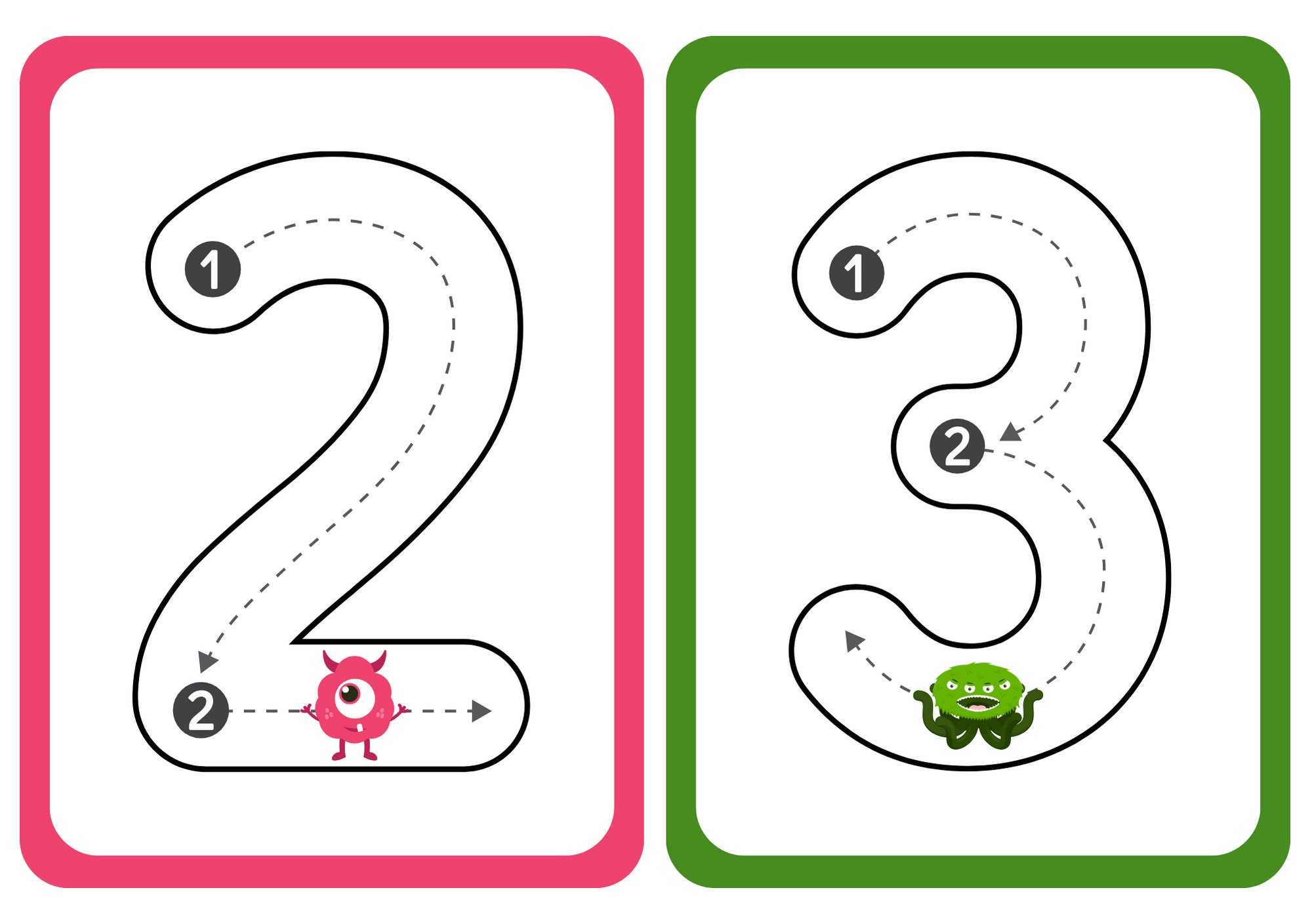 Number Tracing Flashcards, Numbers 0 to 9, Learn Numbers, Monster ...