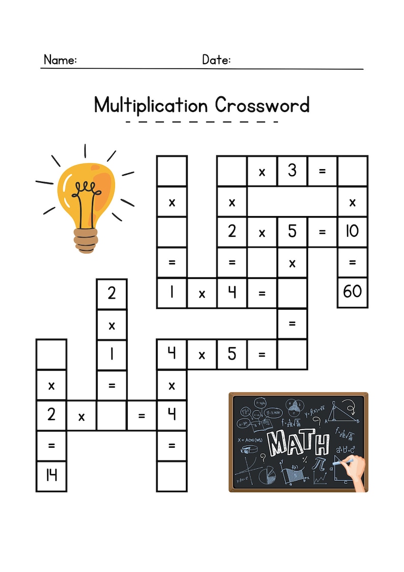 Multiplication Crossword Multiplication Worksheet Printable - Etsy