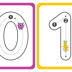 Number Tracing Flashcards, Numbers 0 to 9, Learn Numbers, Monster ...