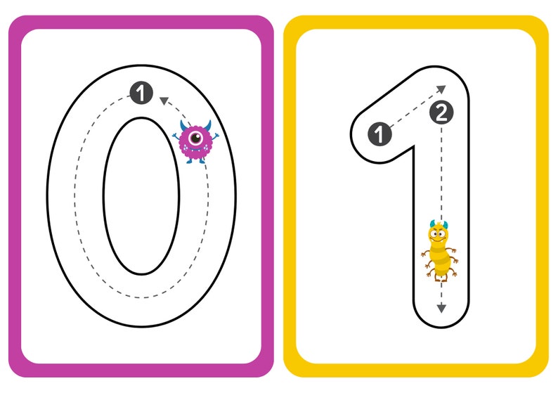 Number Tracing Flashcards, Numbers 0 to 9, Learn Numbers, Monster ...