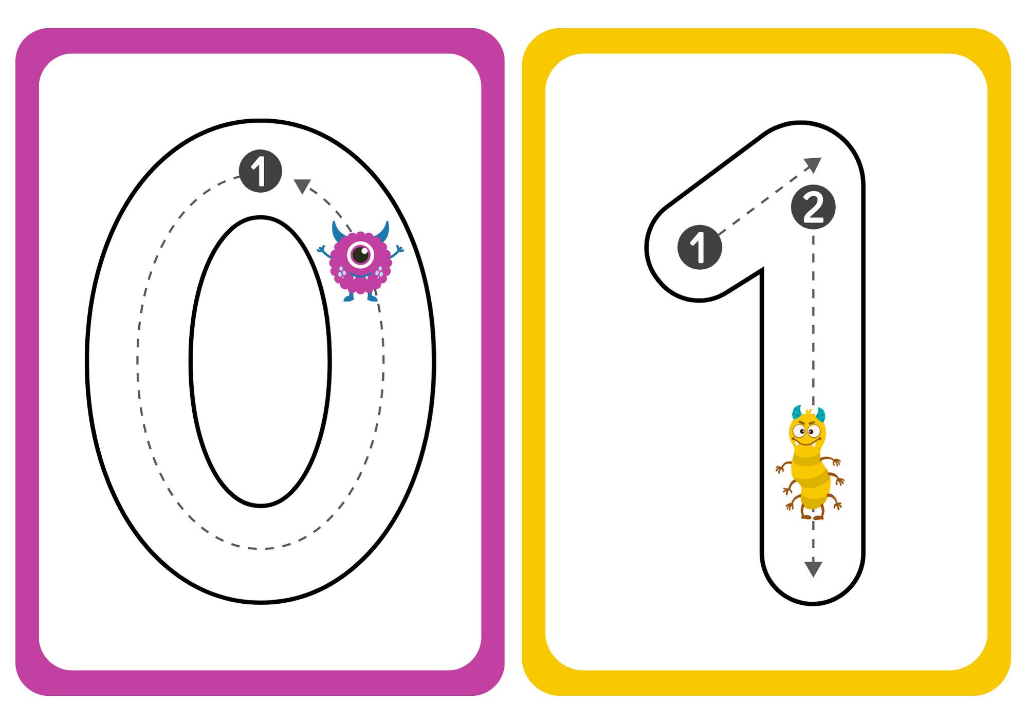 Number Tracing Flashcards, Numbers 0 to 9, Learn Numbers, Monster ...