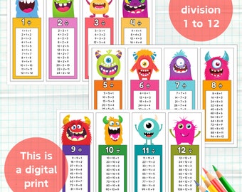 Division 1 Through 12 Chart - Etsy