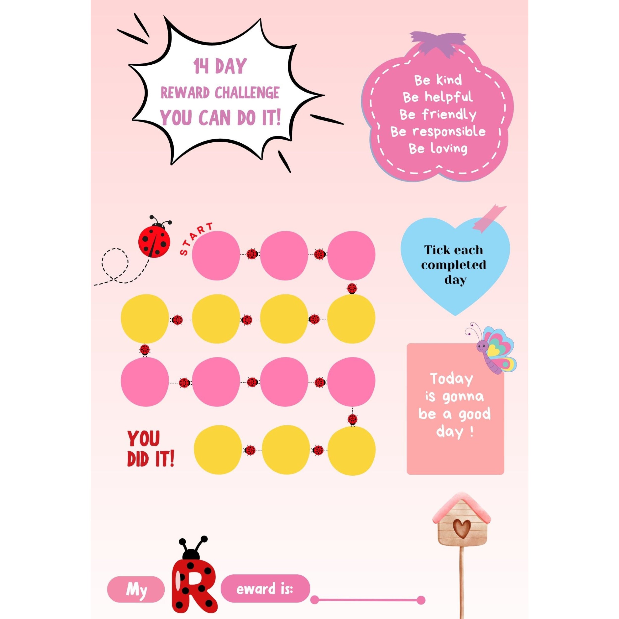 14 Day Kids Reward Chart, Kids Motivation Chart, Reward Chart, Kids ...