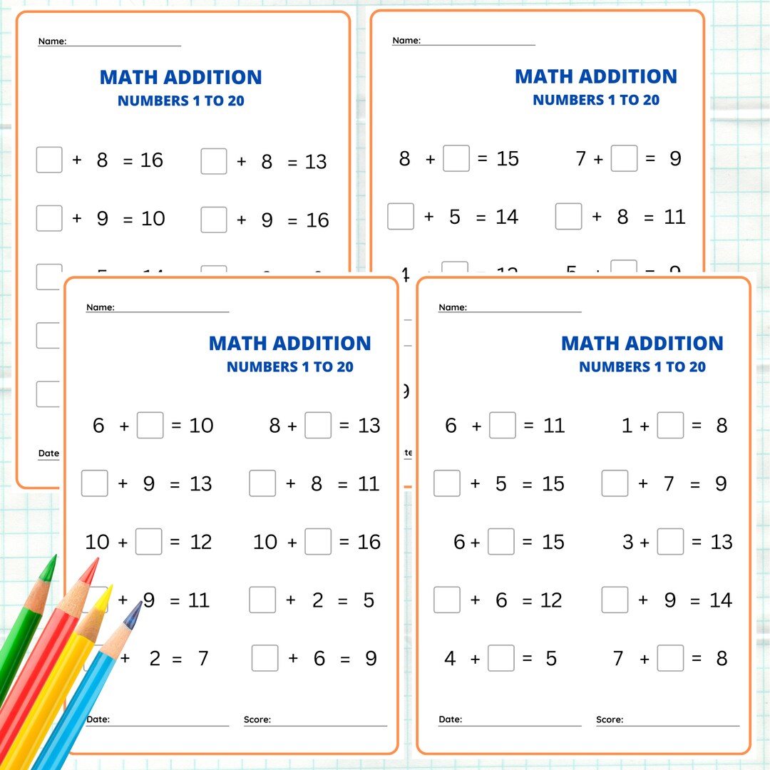 Numbers 1 to 20 Missing Addition Worksheet 8 Printable - Etsy