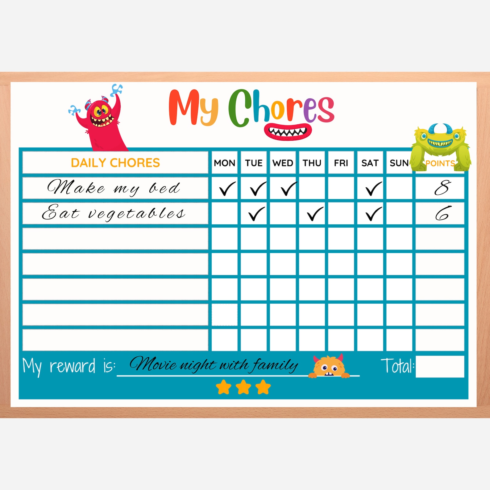 Chore Chart for Kids, Daily Chores, Printable Chores, Reward Chart ...
