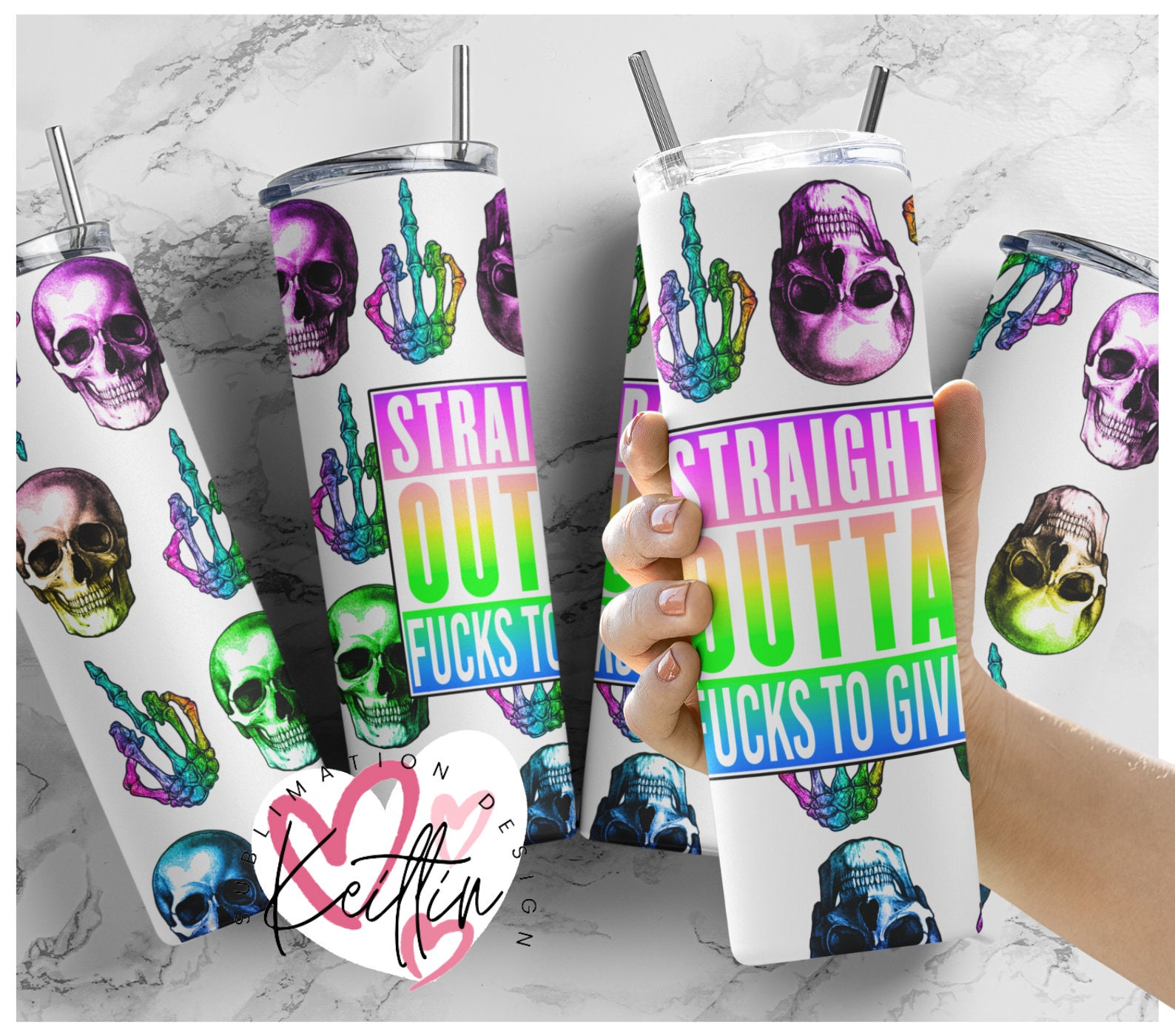 Straight Outta Fucks To Give Leopard For Tumbler 20 Oz Skinny Tumbler