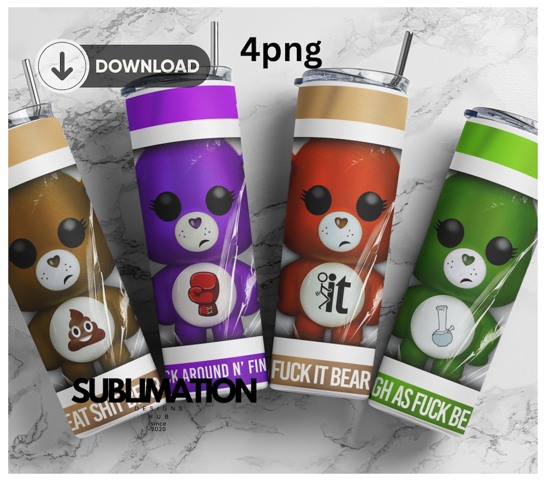 Bundle Don't Care Bear 20oz Tumbler Middle Finger Bear No Fucks Given ...
