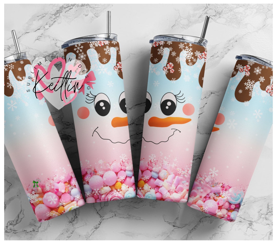 Pink Cartoon Snowman 20 Oz Skinny Tumbler, Candyland | Christmas Vibe ...